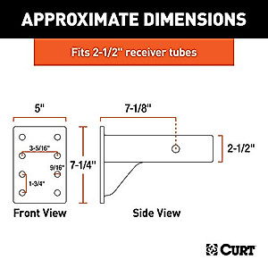 CURT 48348 Adjustable Pintle Mount for 2-1/2-Inch Hitch Receiver, 20,000 lbs, 7-1/4-Inch Height, 10-3/4-Inch Length
