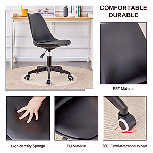 CIATRE Black Modern Home Office Desk Chairs, Adjustable 360 °Swivel Chair Engineering Plastic Armless Swivel Computer Chair with Wheels for Living Room, Bed Room Office Hotel Dining Room