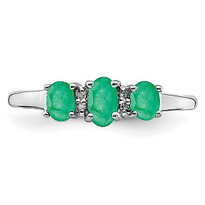 IceCarats 925 Sterling Silver Green Emerald 3 Stone Diamond Ring Gemstone Band Size 6