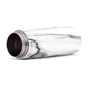 Simple Modern Insulated Water Bottle with 3 Lids - Straw, Flip, Chug - Small Reusable Wide Mouth Stainless Steel Flask Thermos Sport, 18oz (530ml), Pattern: Carrara Marble