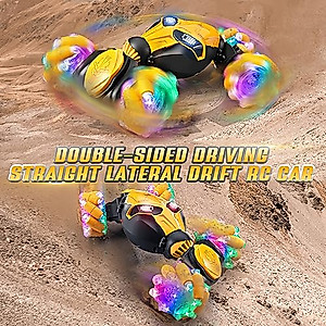 FUUY 1:18 Gesture RC Car Remote Control Car Smart Hand Controll Watch with Lights & Music Double-Sided Off Road Vehicle Cool Toys Cars for Kids 6 Year Old Boy Toys, Yellow