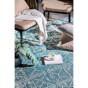 RUGBUGGERY Indoor Outdoor Moroccan Panel Area Rug (8'x10', Distressed Ocean)