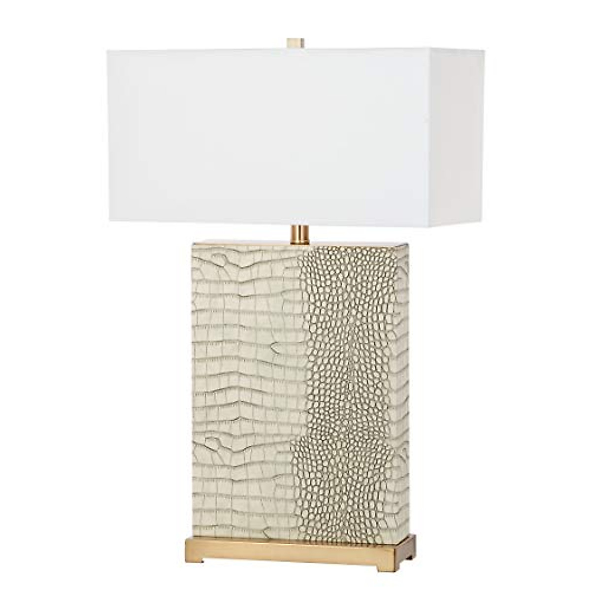 SAFAVIEH Lighting Collection Joyce Modern Art Deco Cream Faux Snakeskin Rectangle Shade 28-inch Bedroom Living Room Home Office Desk Nightstand Table Lamp Set of 2 (LED Bulbs Included)