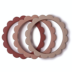 mushie Flower Teether Bracelet | 3-Pack (Rose/Blush/Shifting Sand)