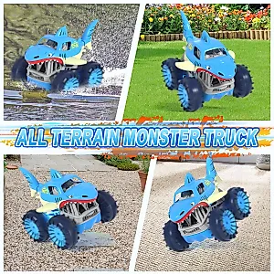 zingzoom Amphibious Remote Control Car, Fast Direct Charging RC Cars 360° Flip Waterproof Monster Trucks 2.4Ghz 15KM/H 4WD All Terrain RC Race Car Toy Xmas Gift for Boys and Girls Aged 3-12