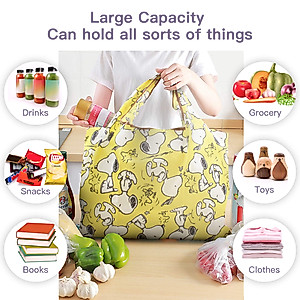 FINEX 3 Pcs Set Yellow Snoopy Waterproof Foldable Washable Reusable Grocery Bags