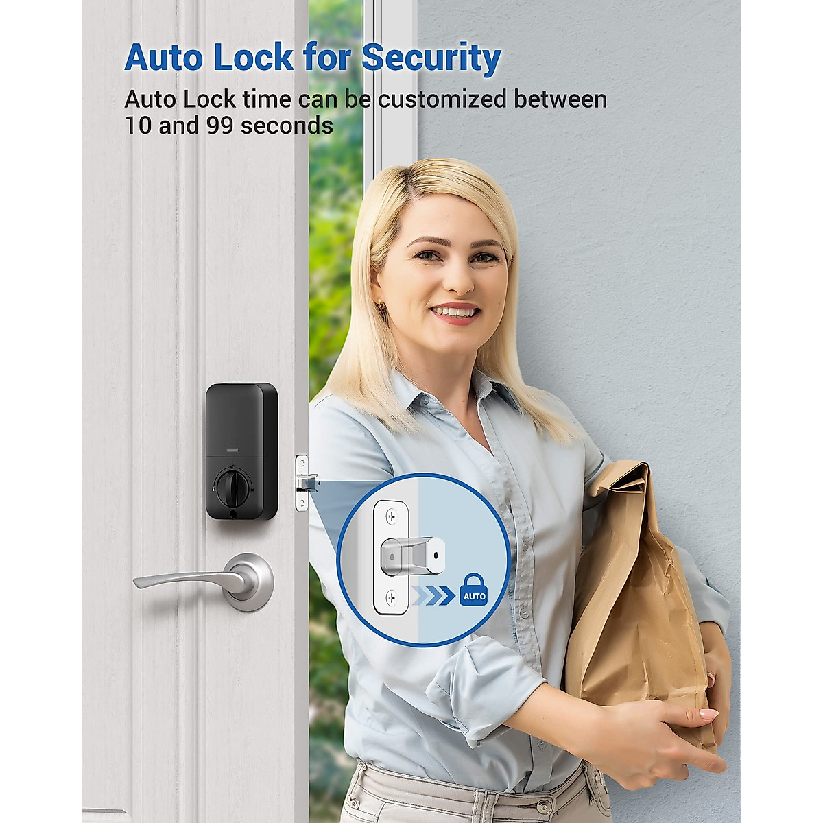 Veise Keyless Entry Door Lock, Electronic Keypad Deadbolt Lock, Auto Lock, 1 Touch Locking & 20 User Codes, Anti-Peeking Password, Easy Installation Design - Matte Black