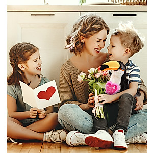 DolliBu Happy Mother's Day Super Soft Plush Toucan Doll Figure - Cute Stuffed Animal with Pink Heart Message for Best Mommy, Grandma, Wife, Daughter - 8" Inches