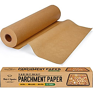 Unbleached Parchment Paper Roll 15 in x 210 ft 260 Sq.Ft Paper Baking Paper by Baker’s Signature | Silicone Coated – Will not Soak Through or Burn – Non-Toxic & Comes in Convenient Packaging