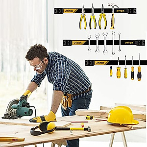 Petgin Magnetic Tool Holder 24 Inch 3 Pack Heavy Duty Magnet Tool Bar Strip Rack Wall Mount for Tool Box Organizers and Storage (With Buckle,Splicing Installation