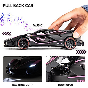 BDTCTK Compatible for 1:24 Ferrari FXXK Diecast Car Model, Zinc Alloy Pull Back Car with Sound and Light for Kids Boy Girl Black