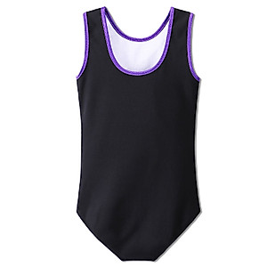 BAOHULU Leotards for Girls Gymnastics Toddler Shiny Diamond Metallic Athletic Bodysuit B179_BlackPurple_12A