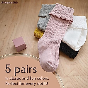 CozyWay Baby Knee High Socks For Baby Girls Infant 0-6 Months 5-5 Pack
