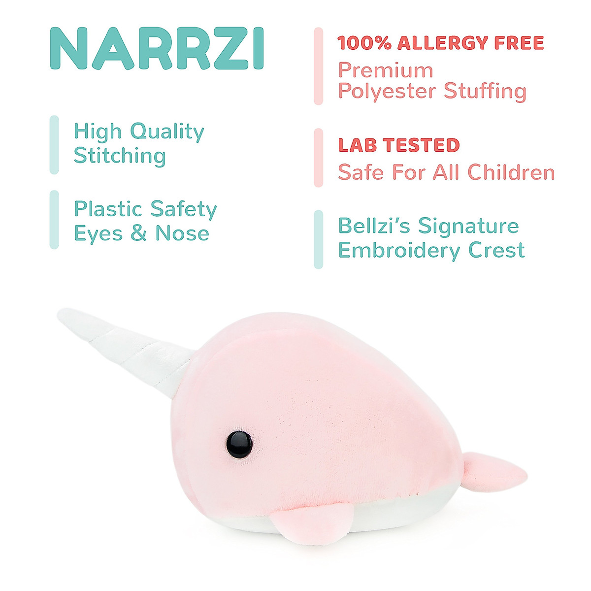 Bellzi Pink Narwhal Stuffed Animal Plushie - Soft Kawaii Plush Toy - Cute Plushies for All Ages - Narwhali
