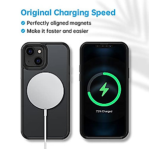Meifigno Magnetic iPhone 13 Mini Case, Military Grade Protection, MagSafe Compatible, Translucent Matte, Soft Silicone Edge, 5.4 Inch, Black