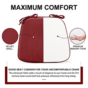 LOVTEX Chair Cushions for Dining Chairs 4 Pack - 17"x16"x1.5" Kitchen Chair Cushions - Dining Chair Pads with Ties, Red