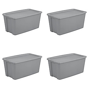 OOTUS 50 Gallon Tote Box Plastic, Titanium, Set of 4