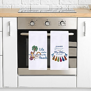 Summer Beach Kitchen Dish Towels, 18 x 28 Inch Life is Better at The Beach Summer Tea Towels for Cooking Baking Set of 2