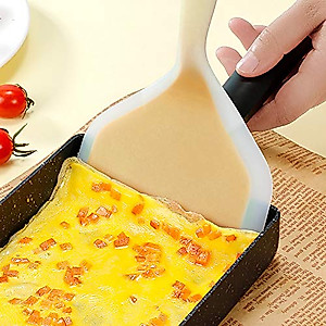 KUFUNG Silicone Spatula Pancakes Shovel Omelette Spatula Turner for Eggs Fish Pancake Pizza and Steak Wide Soft Pizza Shovel Non-Stick Heat-Resistant Kitchen Fried Shovel (Large, Yellow & Blue)
