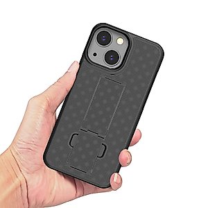 HIDAHE Holster Case Compatible with iPhone 13 Mini 5.4'', Combo Shell & Holster Slim Shell Case for Men with Built-in Kickstand + Swivel Belt Clip Holster for Apple iPhone 13 Mini 2021 ONLY, Black