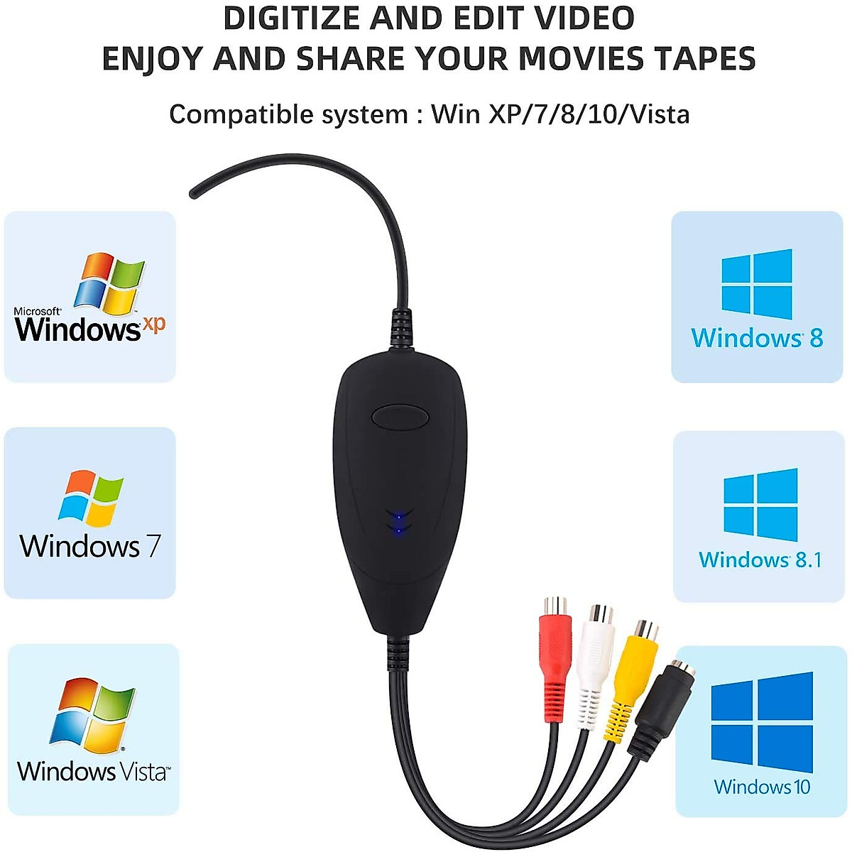TCNEWCL Capture Card, USB Video Capture Card Devices, VCR VHS TV to DVD Converter, Edit and Digitize Analog Video for Windows Only