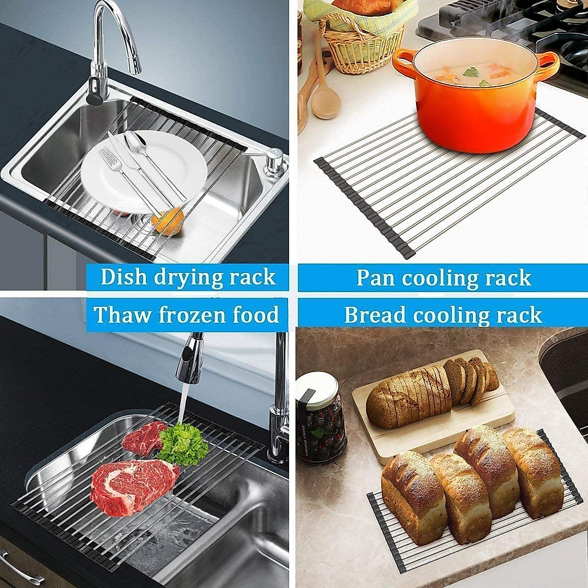 LLygezze Stainless Steel Roll-up Drying Rack Over The Sink Rack 17.5"x13"