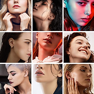 Sllaiss 6Pcs Sterling Silver 22G Nose Ring Hoop 8MM Cartilage Earrings 14K White Gold Black Plated Labret Conch Piercing Jewelry