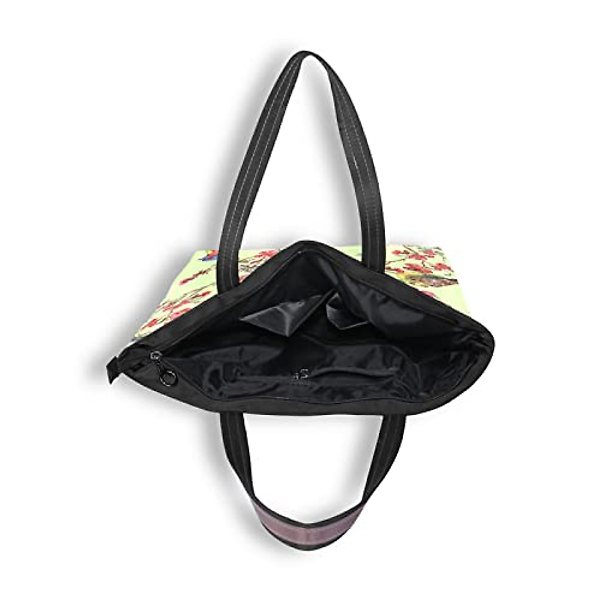 Flower Tote Bag with Zipper Long Handles Bird Floral Handbag Shoulder Bag