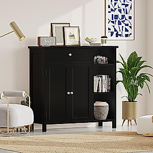 Irontar Bathroom Cabinet with Doors, Bathroom Floor Cabinet with Drawer & Adjustable Shelf, Kitchen Cupboard Storage for Living Room, Entryway, Black