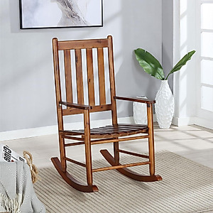 anwickjeff Outdoor Rocking Chair, High Back Slat Reclining, Wooden Rocker Chairs, Indoor Lounge Chair for Backyard/Lawn/Patio/Garden/Porch/Balcony (Brown)