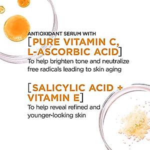 L'Oreal Paris Revitalift 12% Pure Vitamin C Serum, Vitamin E, Salicylic Acid, Moisturizing, Smoothing & Brightening, Non Greasy + Moisturizer Sample