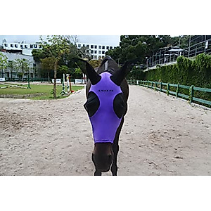 Super Comfort Horse Fly Mask Elasticity Fly Mask with Ears UV Protection for Horse(XL,Purple)