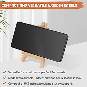 WOWOSS 12 Pack 5" Mini Wood Display Easel, Natural Wooden Tripod Holder Stand for Displaying Small Canvases, Business Cards, Photos