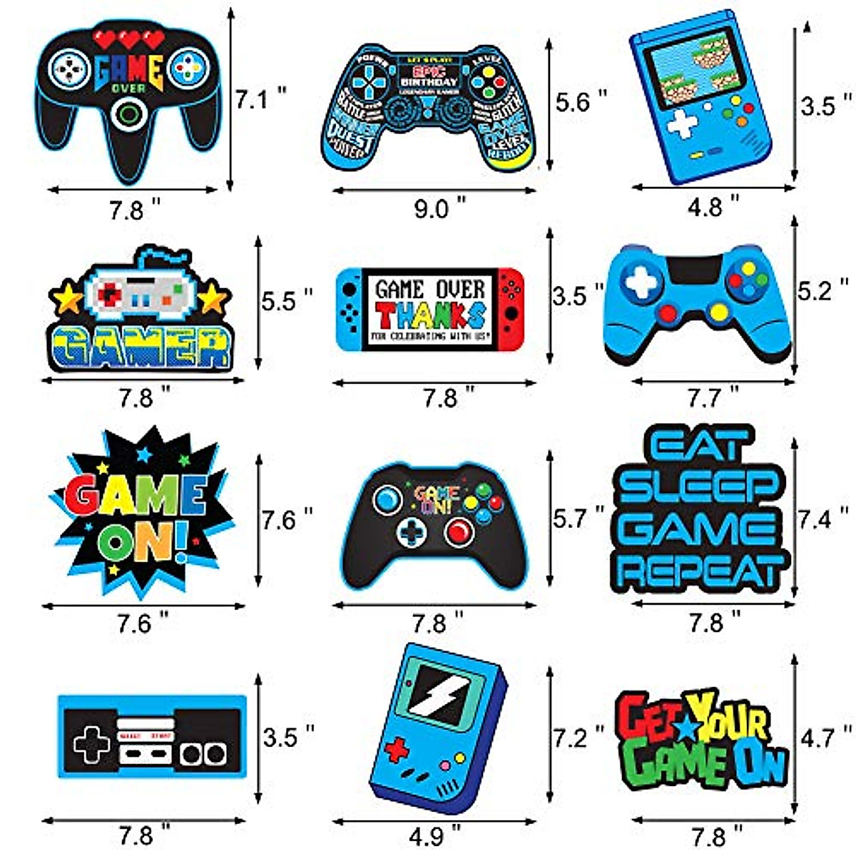 TMCCE Blue Video Game Party Supplies Gaming Party Decoration For Paper Plates,Cups,Napkins, Straws,Hanging Swirls,Balloons And Happy Birthday Banner For Gamer Birthday Party Decoration(NO Tablecloth)