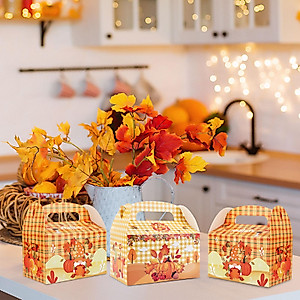 HOWAF 12pcs Fall Party Treat Boxes, Hello Autumn Plaid Gift Boxes with Maple Leaves Pumpkin Gnome Design for Fall Harvest Party Supplies, Autumn Party Candy Boxes, Hello Fall Goodie Boxes