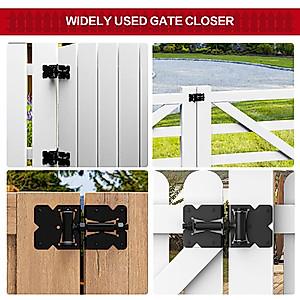 Self Closing Gate Hinges-Usumairu Heavy Duty Gate Hinges for Wooden Vinyl PVC Fence,90 Degree Adjustable Hinges Outdoor,Gate Hardware Kit with 28 Durable Screws and Swing Adjuster Tool-Black