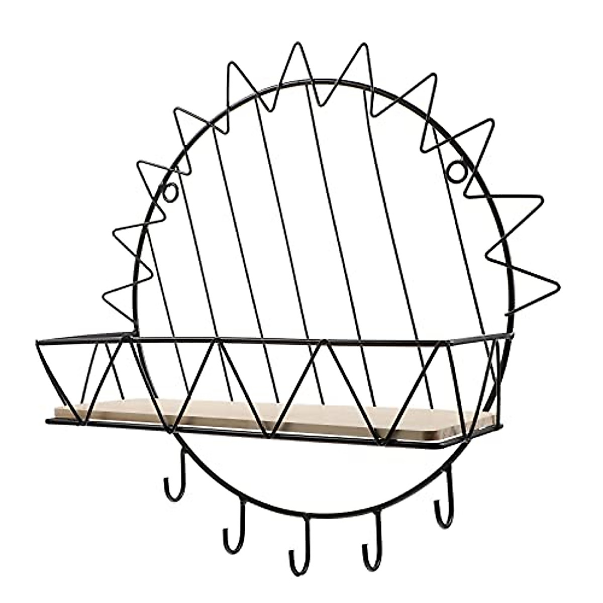 HEALLILY Floating Shelves with 5 Hooks Black Iron Wire Wall Decor Rustic Wall Shelf Rack Wall Mounted Hanging Storage Shelf for Bathroom Bedroom Kitchen Living Room Office