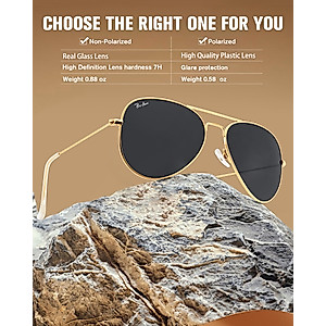 Pro Acme Classic Aviator Sunglasses for Men Women 100% Real Glass Lens (Gold/Grey)