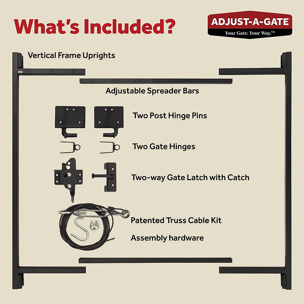 Adjust-A-Gate 2-Pack Anti-Sag Original Wide Width Full-Frame Gate Kit, Fits 60-90" Opening