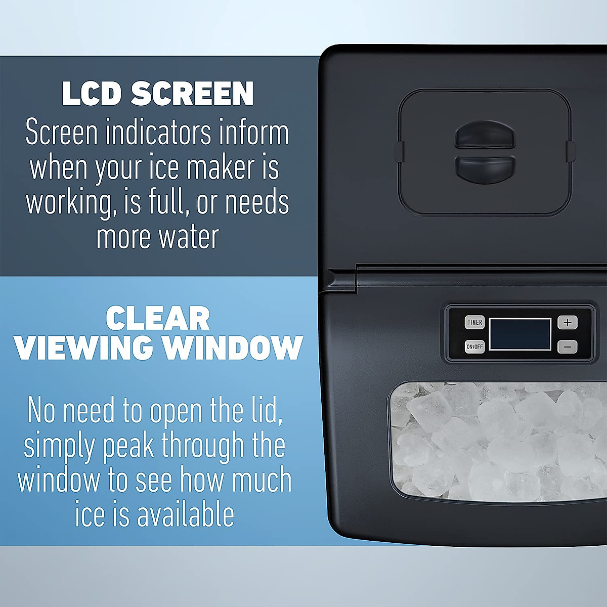 Deco Chef Countertop Ice Maker 40LB/24H, 24 Full Cubes Every 15 Minutes, Adjustable Size, Digital Control and Timer, Self-Cleaning, EZ Access Flip Lid, Scoop Included, Black