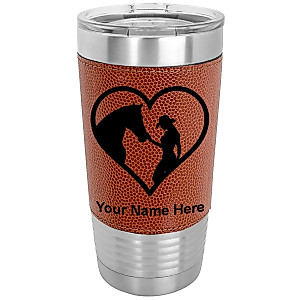 LaserGram 20oz Vacuum Insulated Tumbler Mug, Horse Cowgirl Heart, Personalized Engraving Included (Faux Leather, Basketball Style)