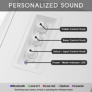 Prosonic BT30 Active Powered Bluetooth Bookshelf Speakers, Studio Monitor, Home Theater, Turntable, with Optical Input, Coaxial Input, 2X RCA Aux Line Input, 80 Watts, (White)