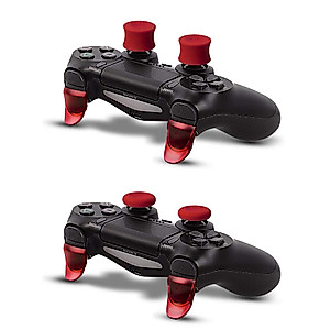 PS4 FPS Games Accessories Kit Anti Slip Silicon Analog Stick Thumb Grips Set with Trigger Extensions for PlayStation 4 / Slim/Pro Controller (Red)