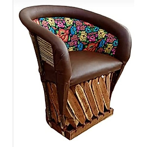 HANDMADE EQUIPAL CHAIR EMBROIDERED WITH FLOWER FABRIC MEXICAN FURNITURE