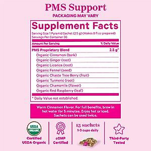 Pink Stork Organic PMS Tea for Hormone Balance, Mood Swings, Bloating, and Period Regularity - 8 Herbs - Vitex, Red Raspberry Leaf, Chamomile - Caffeine-Free - 15 Sachets, Warm Cinnamon