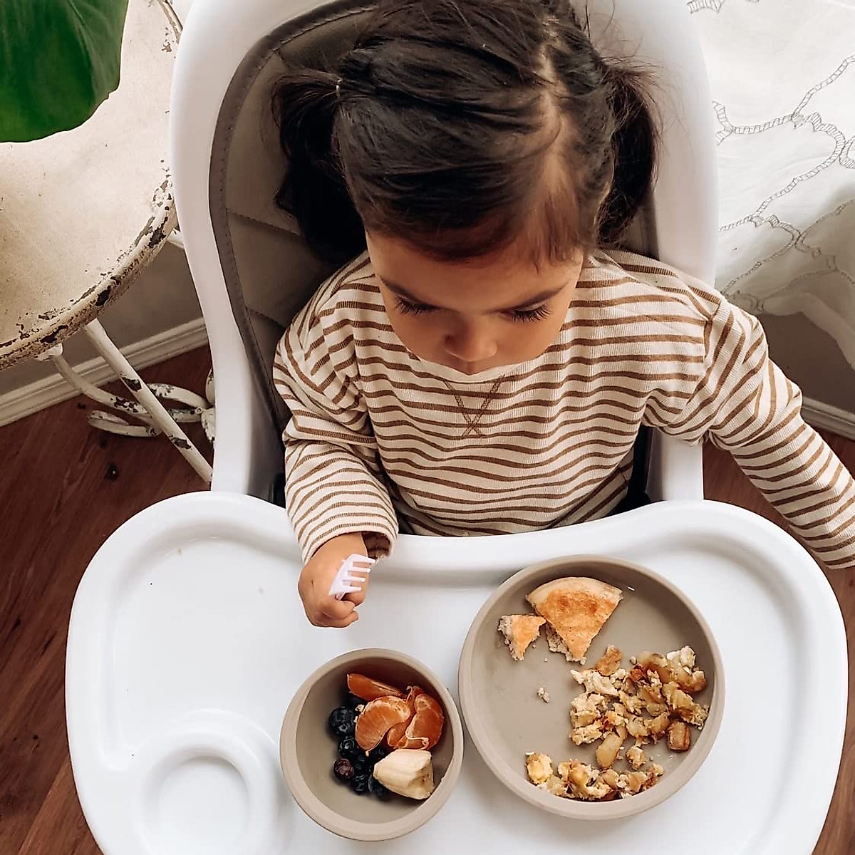 BraveJusticeKidsCo. | Silicone Assist Plate and Assist Bowl Combo Pack for Toddler and Baby | Suction Bowl and Plate| Baby-Led Feeding (Citadel)