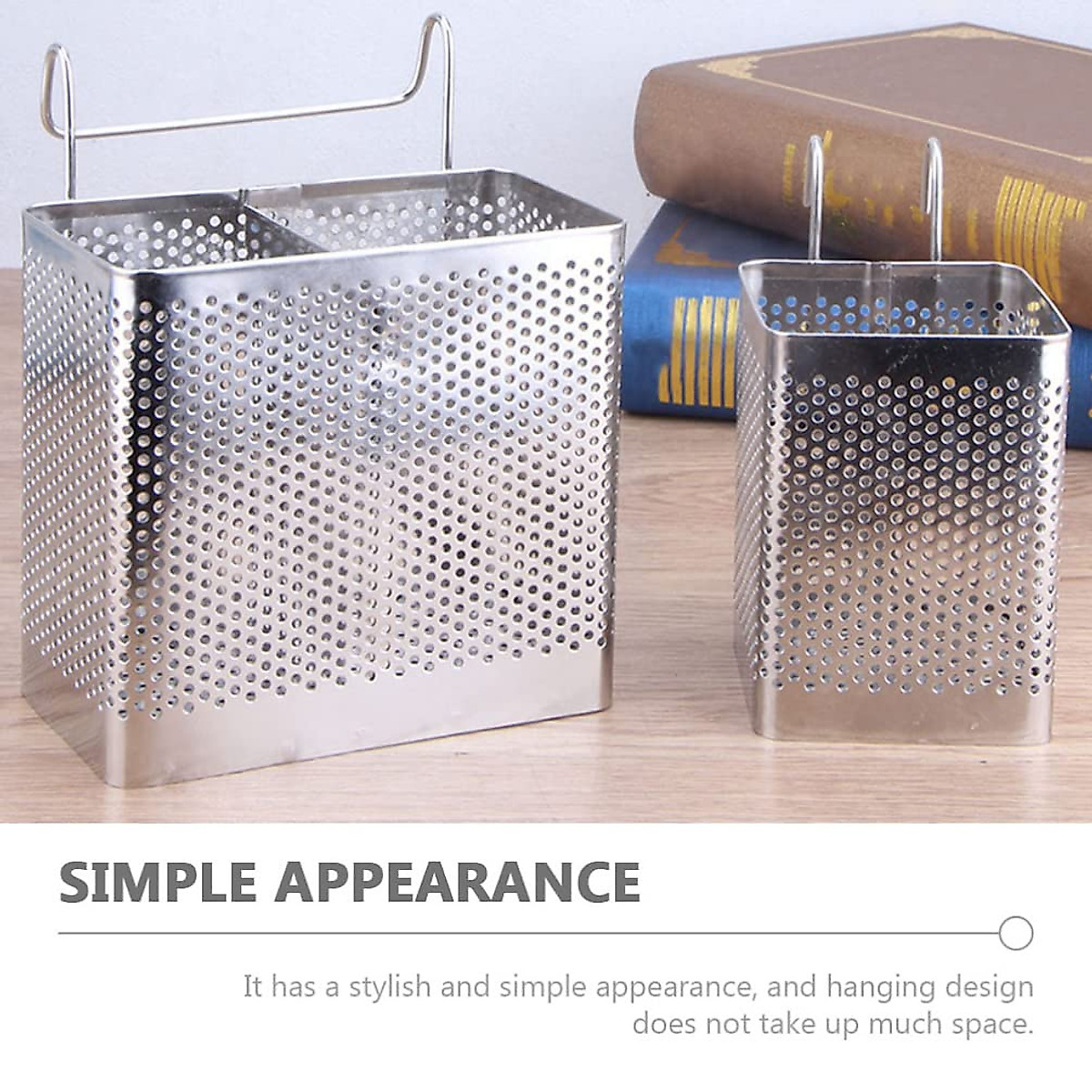 CALLARON 2Pcs Kitchen Utensils Holder Silverware Drying Rack Stainless Steel Chopstick Holder Forks Spoons Flatware Caddie Basket Organizer Drainer with Hook