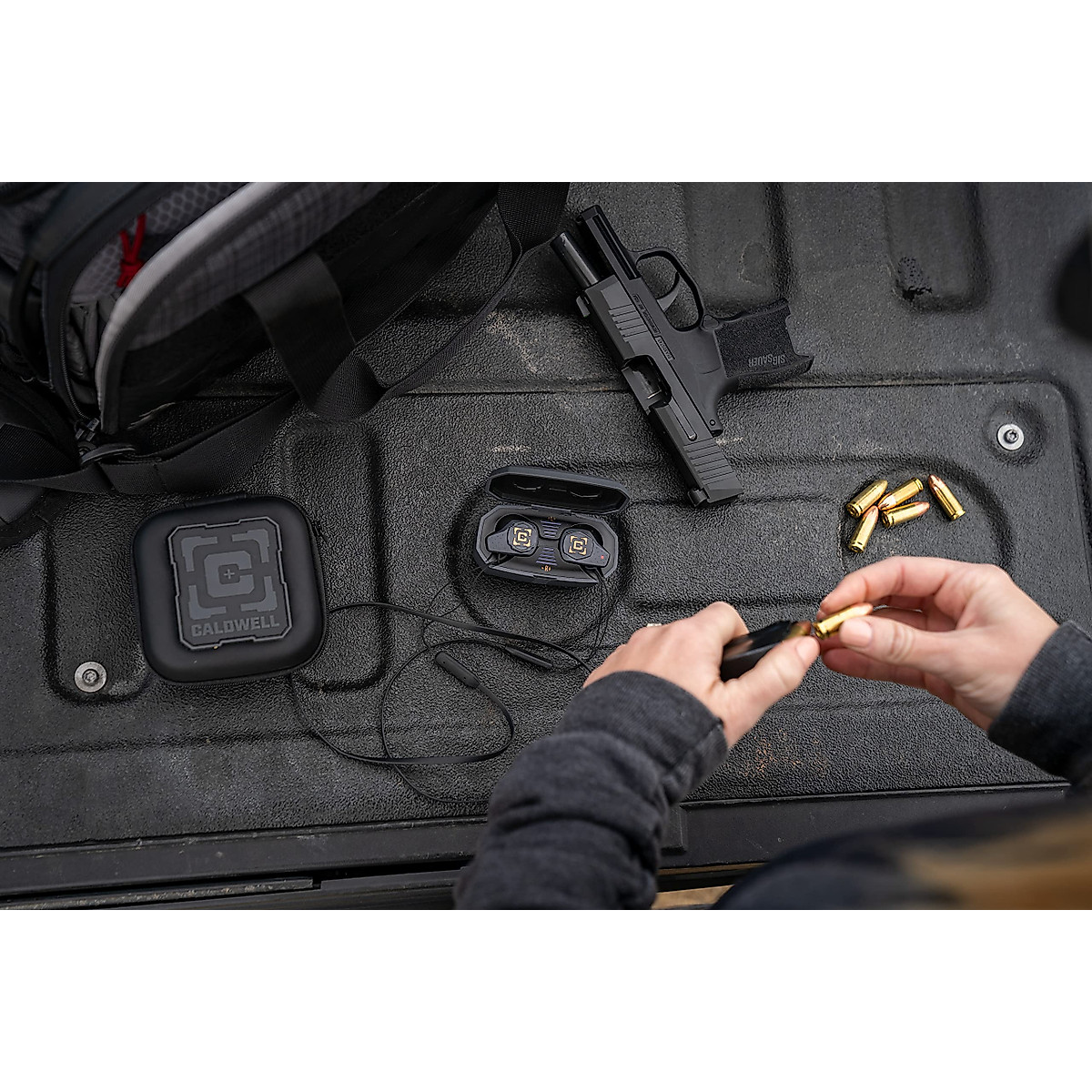 Caldwell E-MAX Shadows Pro - Electronic Hearing Protection with Ambient Sound Amplification, Bluetooth, Rechargeable Case for Shooting, Range