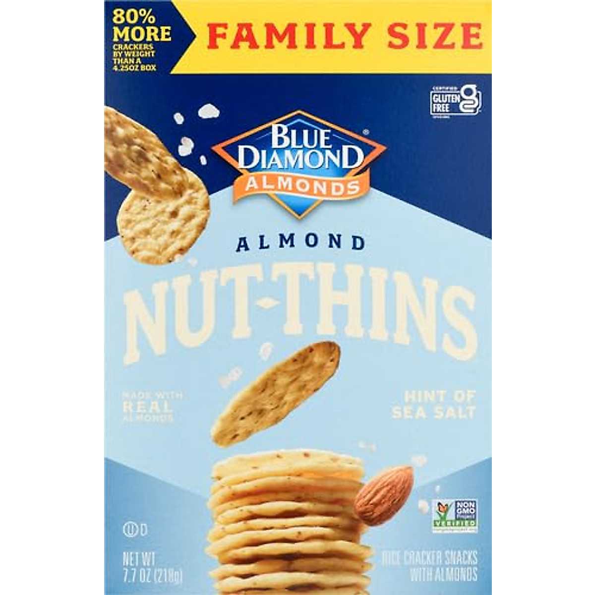 Blue Diamond Almonds Nut-Thins Gluten Free Cracker Crisps, Hint Of Sea Salt, Family Size, Sea Salt, 7.7 oz