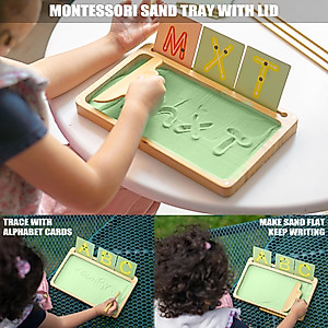 AtMini Sand Tray for Classroom Montessori Sand Tray with Lid Wooden Sand Trays for Kids Writing Letters and Numbers (Green)